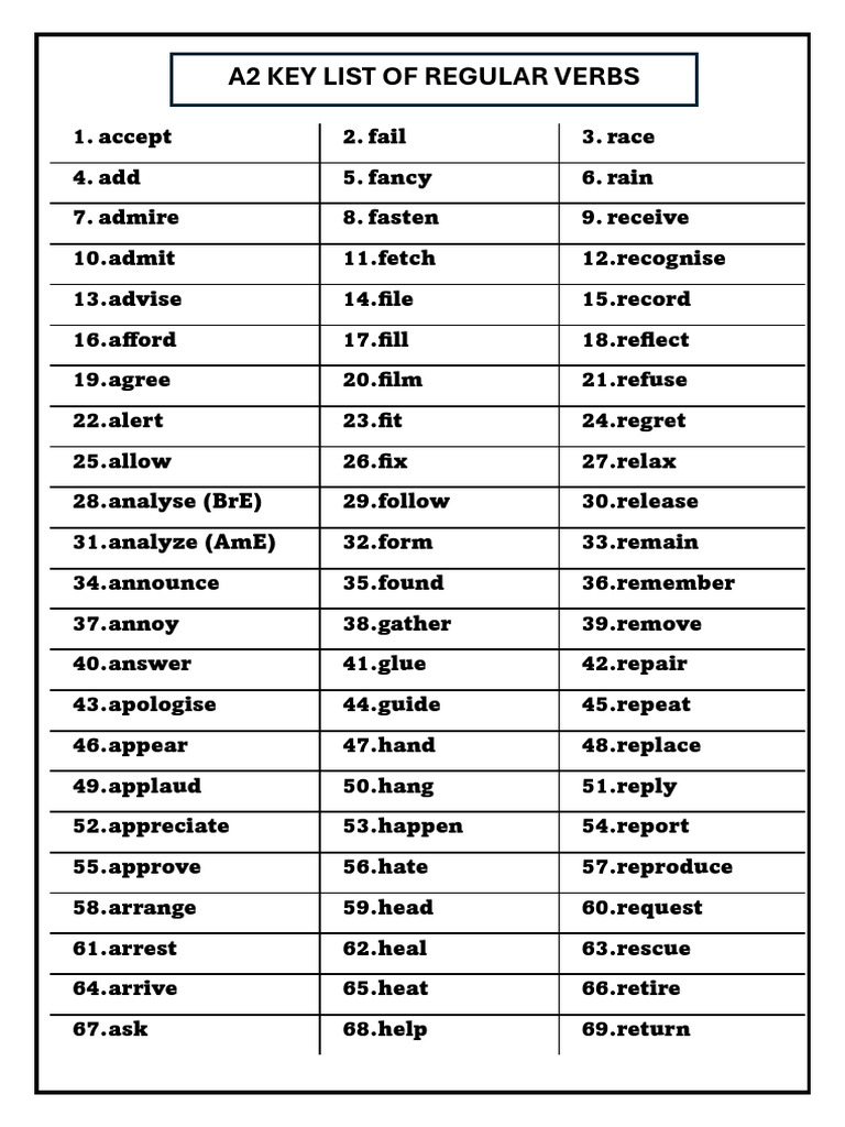 A2 Key For Schools Regular Verbs | PDF