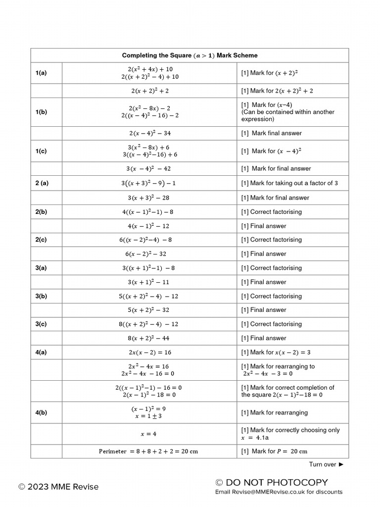 Completing The Square A Larger Than 1 A | PDF | Mathematics ...