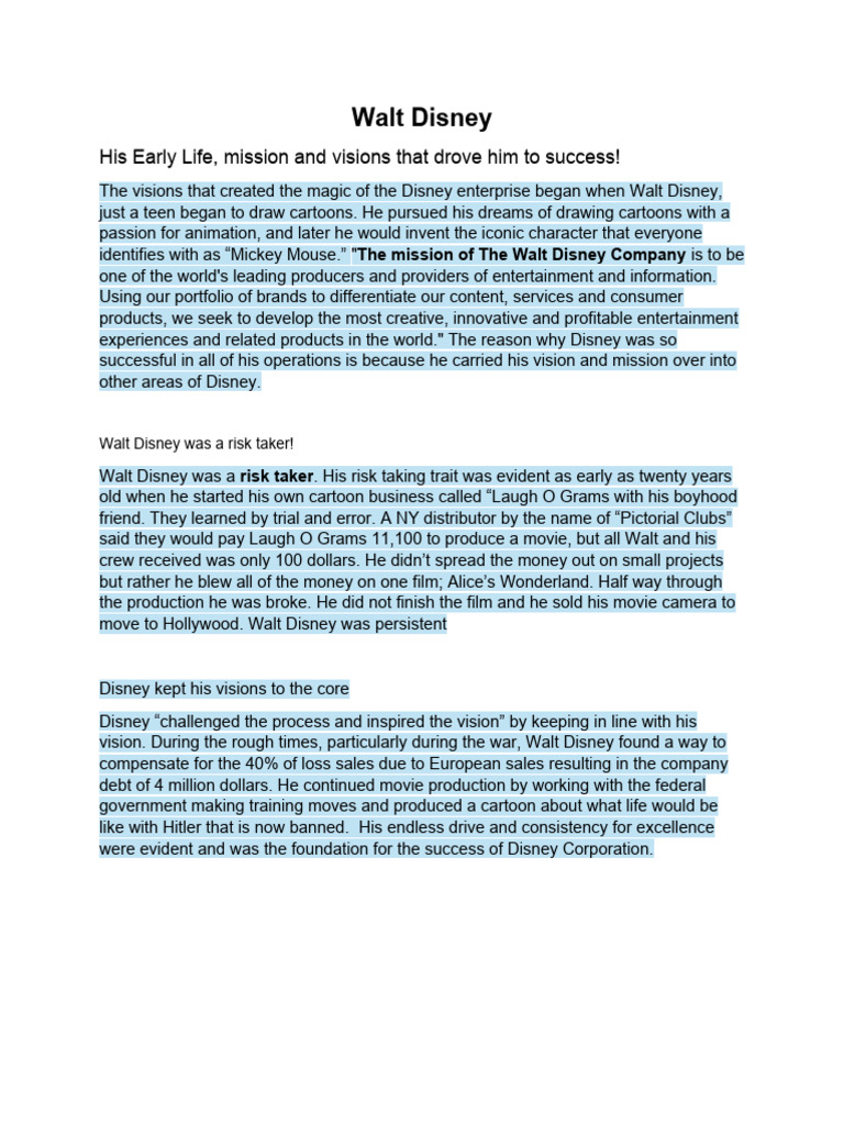 Walt Disney | PDF | The Walt Disney Company