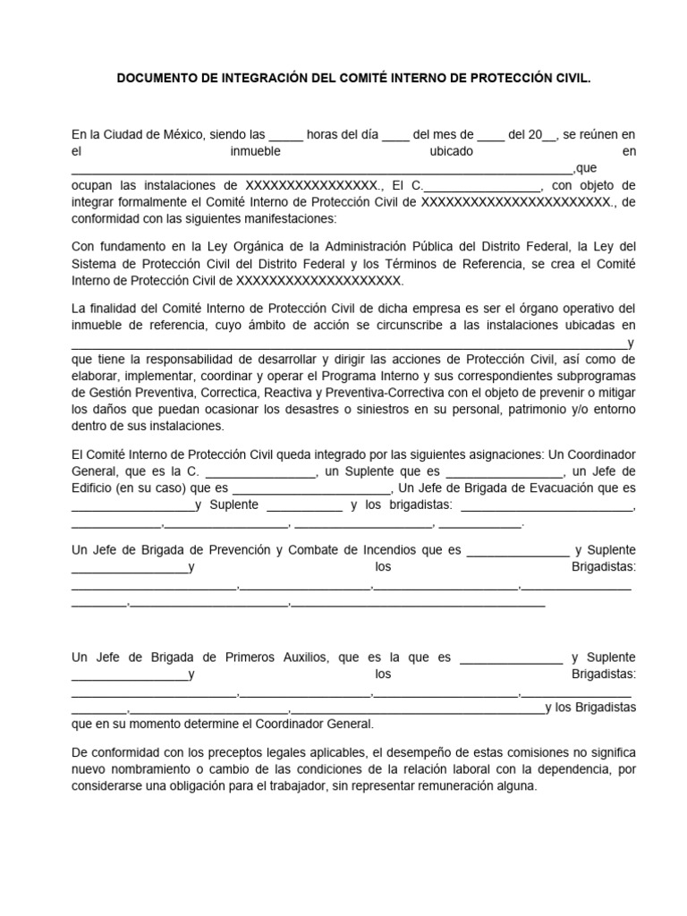 Acta de Integracion Del Comite Interno de Proteccion Civil | PDF | Defensa Civil | Gobierno