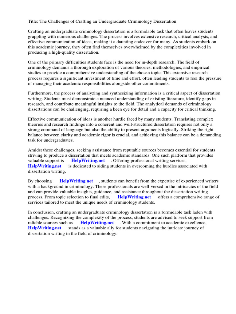 Undergraduate Criminology Dissertation Examples | PDF | Criminology | Rape