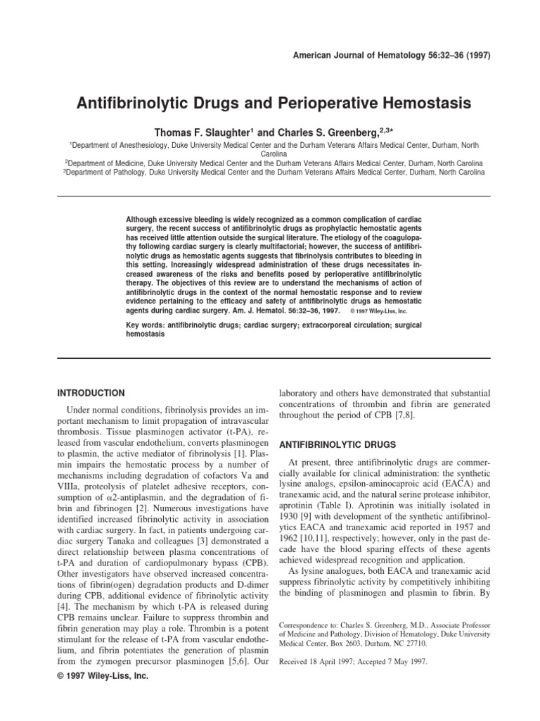 Antifibrinolytic Drugs in Cardiac Surgery | PDF | Coronary Artery ...