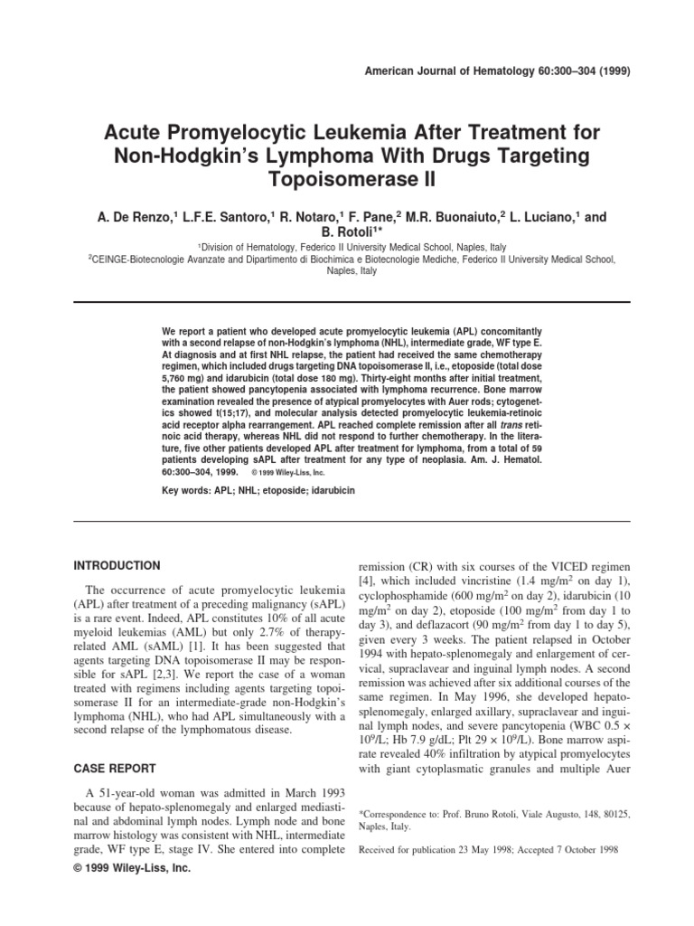 APL After NHL Treatment with Topoisomerase II Inhibitors | PDF ...