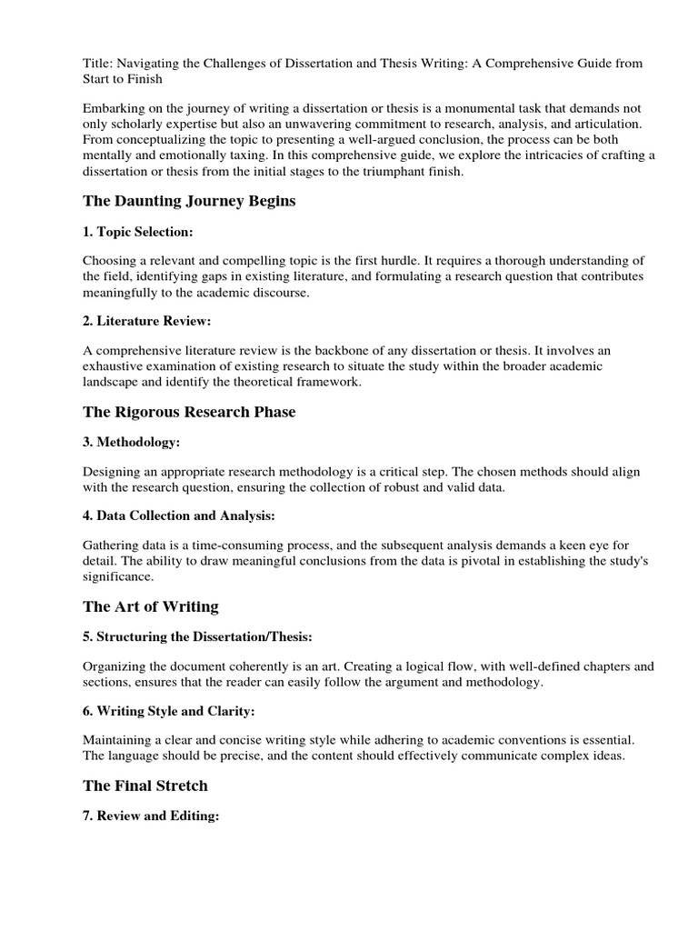 Dissertation and Thesis From Start To Finish | PDF | Thesis | Methodology