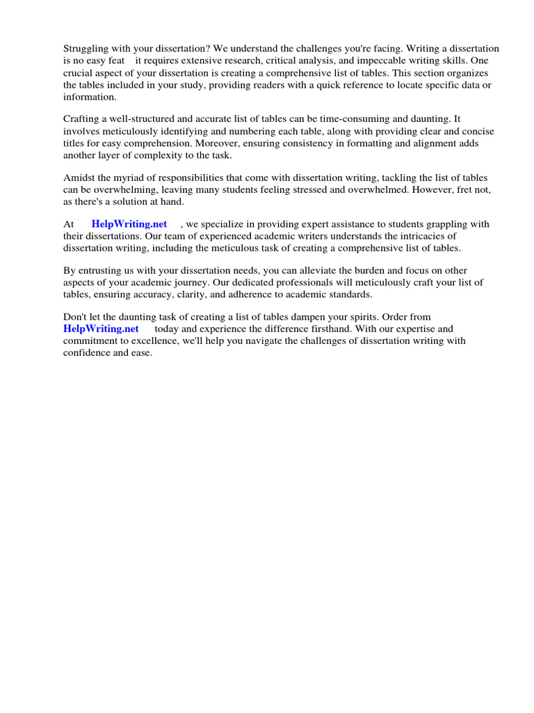 Dissertation List of Tables | PDF | Thesis