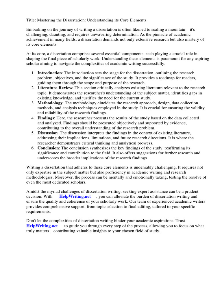 Dissertation Core Elements | PDF | Thesis | Methodology