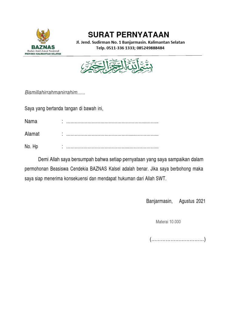 SURAT PERNYATAAN Baznas | PDF