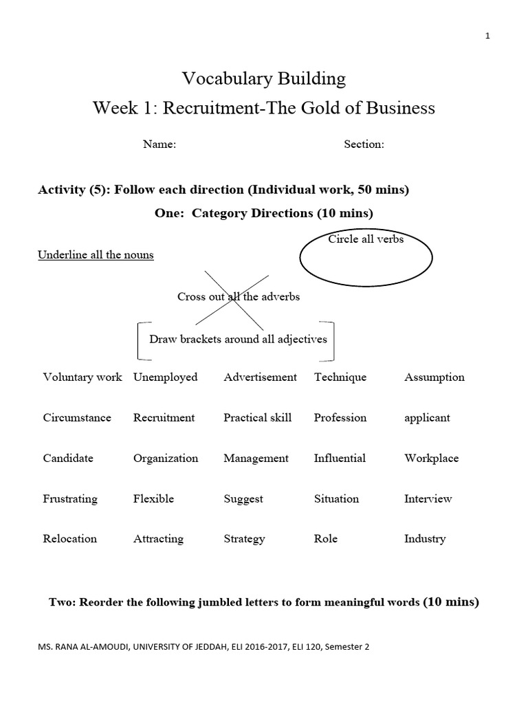 Vocabulary Sample Activities | PDF | Recruitment | Grammar