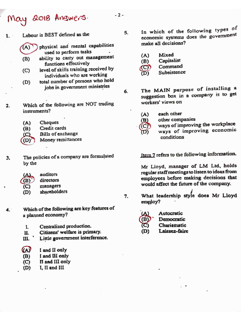 POB May 2018 Answers | PDF