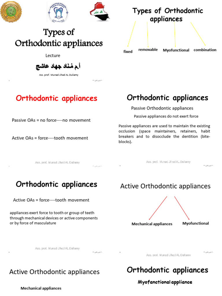 Orthodontic Appliance Types Guide | PDF | Orthodontics | Dentistry