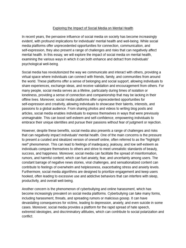 Exploring The Impact of Social Media On Mental Health Essay | PDF ...