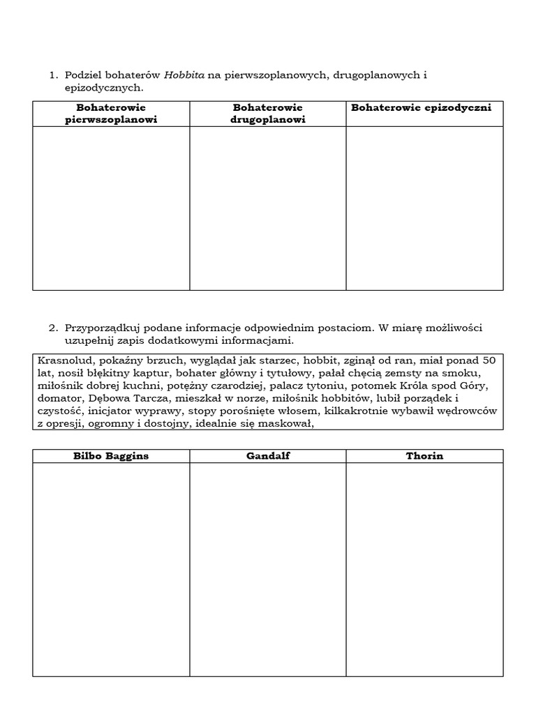 Lekcja 10. Hobbit. Bohaterowie. | PDF