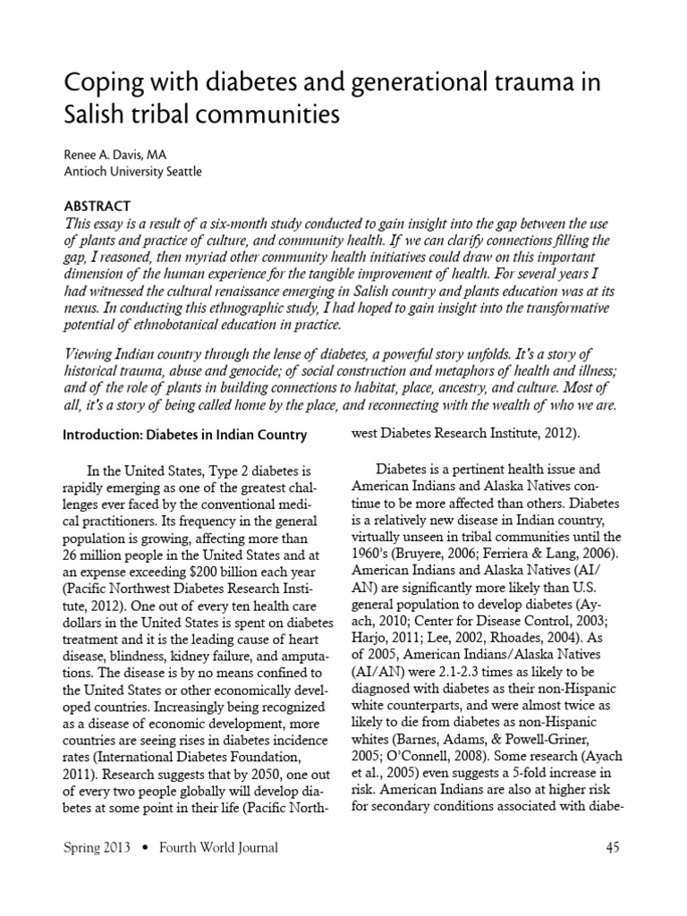 Davis 2013. Coping With Diabetes and Generational Trauma in Salish ... Davis 2013. Coping With Diabetes and Generational Trauma in Salish ...