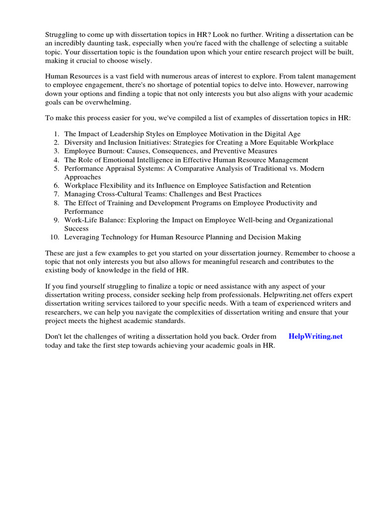 Examples of Dissertation Topics in HR | PDF | Human Resource Management ...