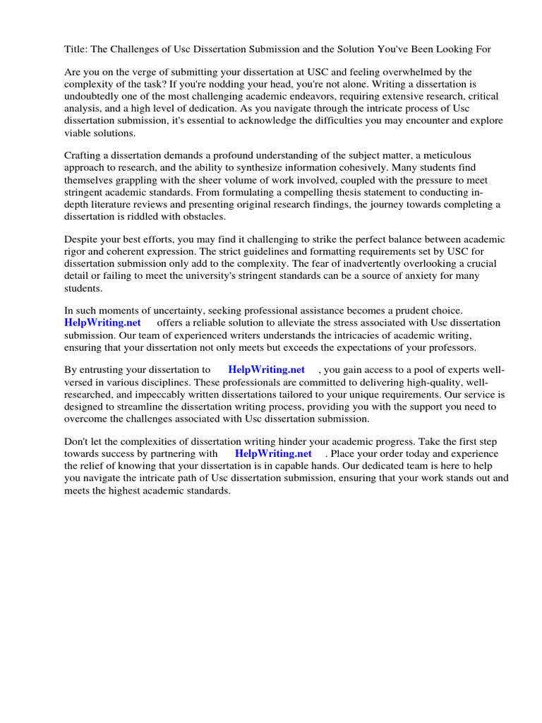 Usc Dissertation Submission | PDF | Thesis | Risk