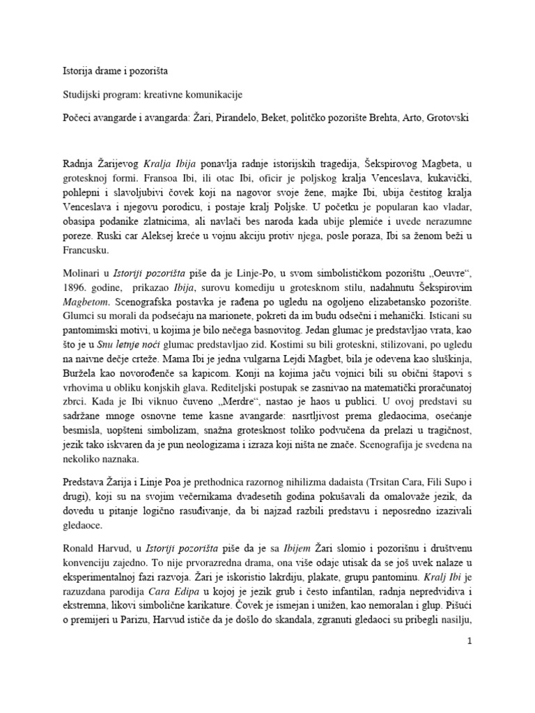 Avangarda U Pozorištu, Beket, Breht | PDF