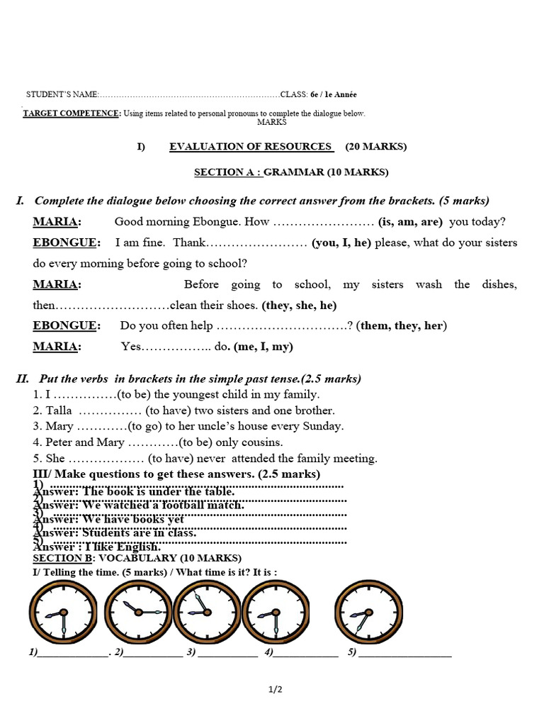 6e & 1e Année, 4th Seq | PDF | Linguistics | Linguistic Typology