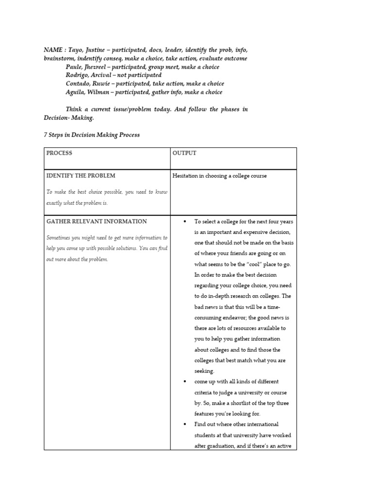 Decision-Making Process for College Choices | PDF | Choice | Decision ...