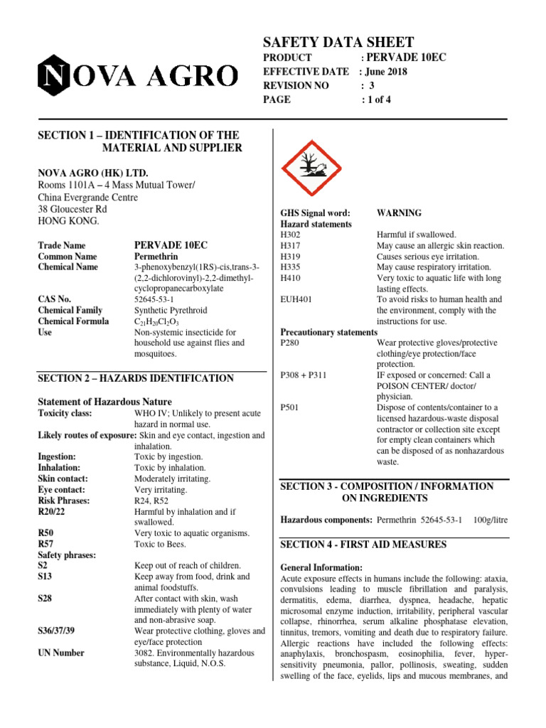 Pervade 10ec Sds | PDF | Toxicity | Firefighting