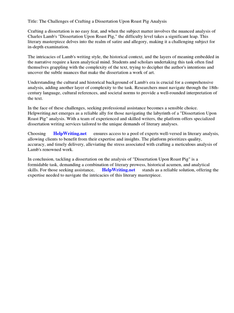 Dissertation Upon Roast Pig Analysis | PDF | Privacy | E Bay