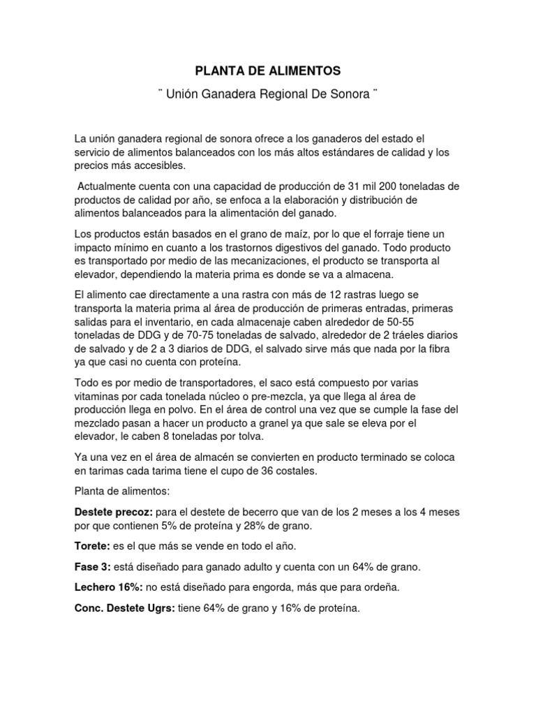 Reporte Planta de Alimentos. | PDF | Cocina, comidas y vino | Salud y ...