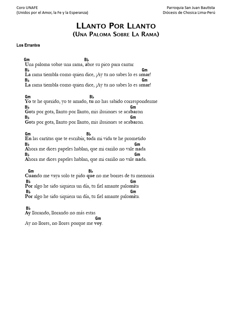 Llanto Por Llanto (Una Paloma Sobre La Rama) (Letra y Acordes) | PDF