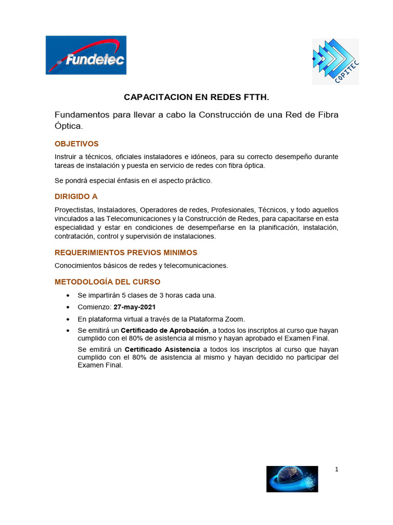 REDES FTTH Contenidos Programaticos y Cronograma | PDF | Fibra óptica | Radiación electromagnética