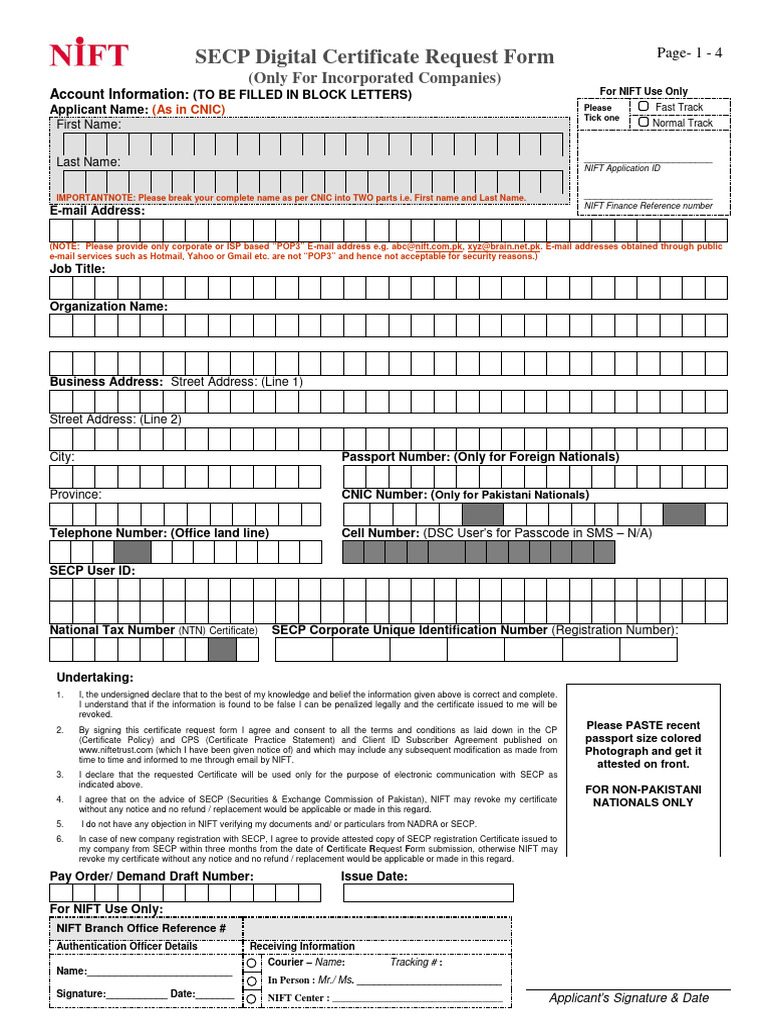 NIFT form for existing company | PDF | Public Key Certificate