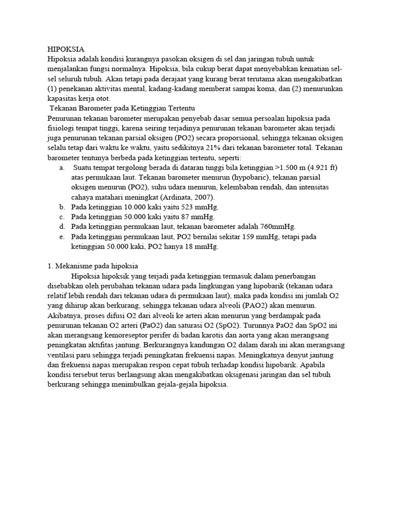 Memahami Hipoksia: Penyebab dan Gejala | PDF