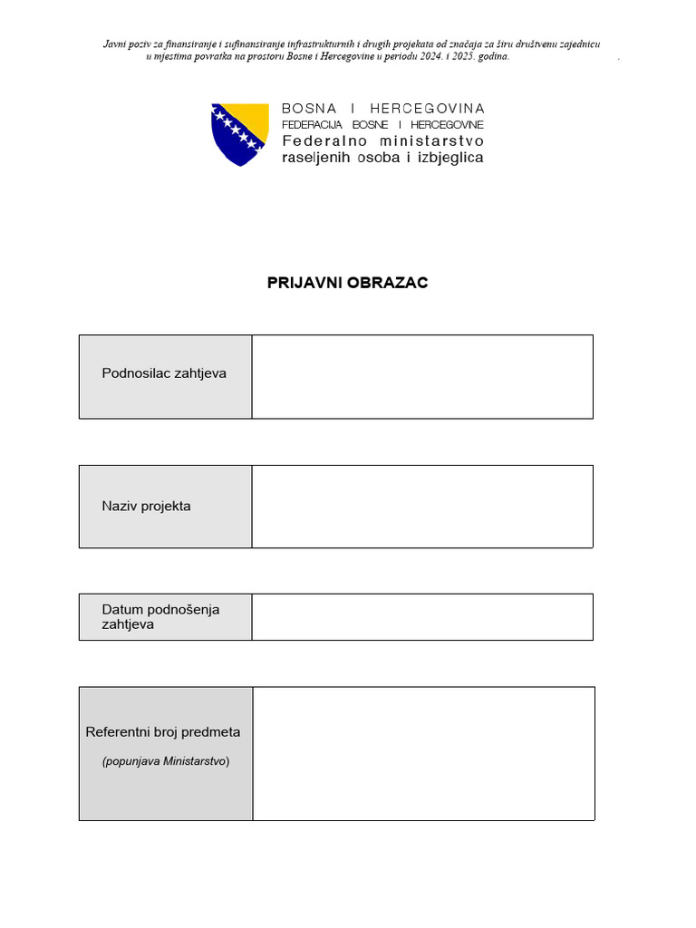 Prijavni Obrazac Sa Izjavama - Infra 2024 2025 | PDF