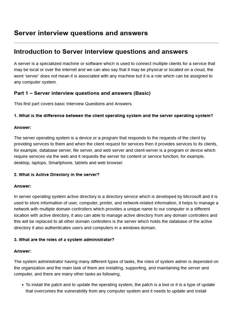 Server interview questions and answers | PDF | Active Directory | Server (Computing)