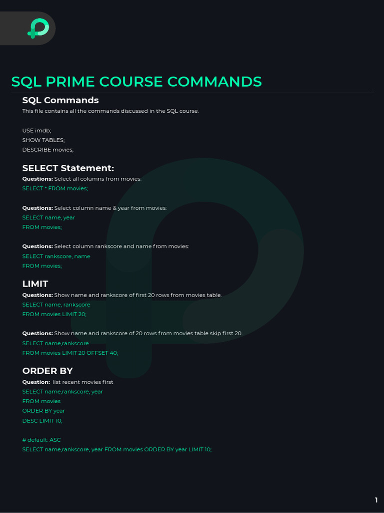SQL Commands | PDF | Databases | Data Management Software SQL Commands | PDF | Databases | Data Management Software