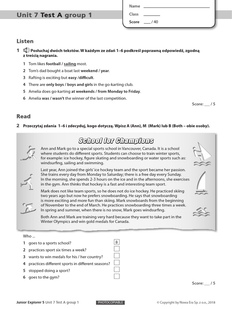 Unit 7 - test | PDF | Sports
