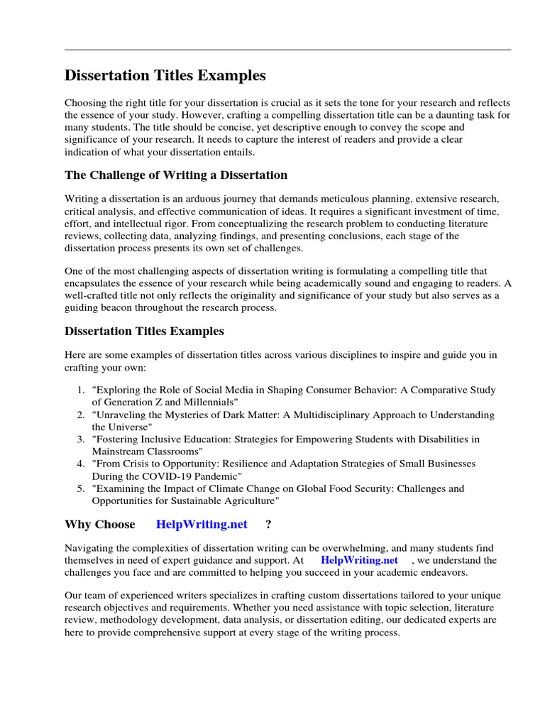 Dissertation Titles Examples | PDF | Thesis | Methodology