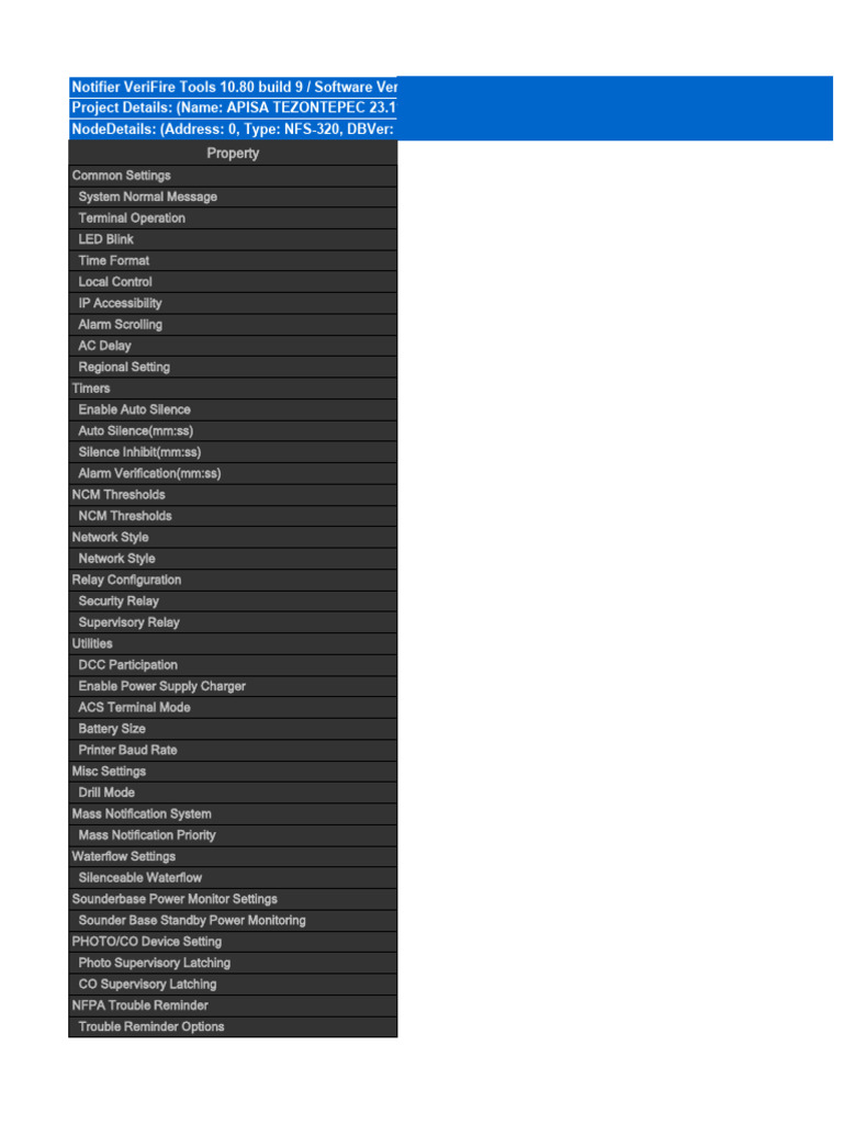 Complete Panel Report - NFS-320V25.0 - Notifier VeriFire Tools 10.80 ...