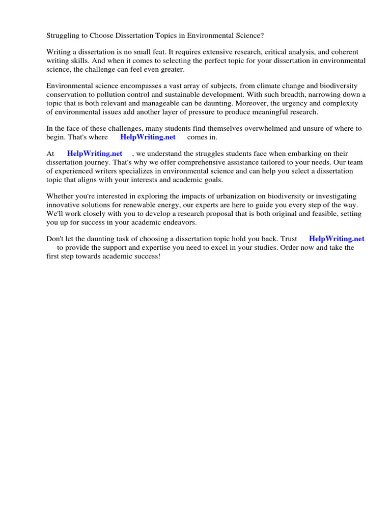 Dissertation Topics in Environmental Science | PDF | Art | Wellness