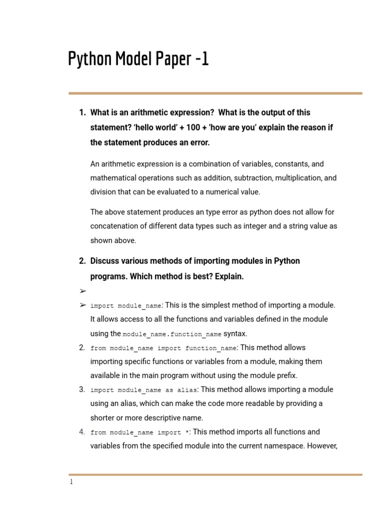 Python model paper 1 | PDF | Method (Computer Programming) | Class (Computer Programming)