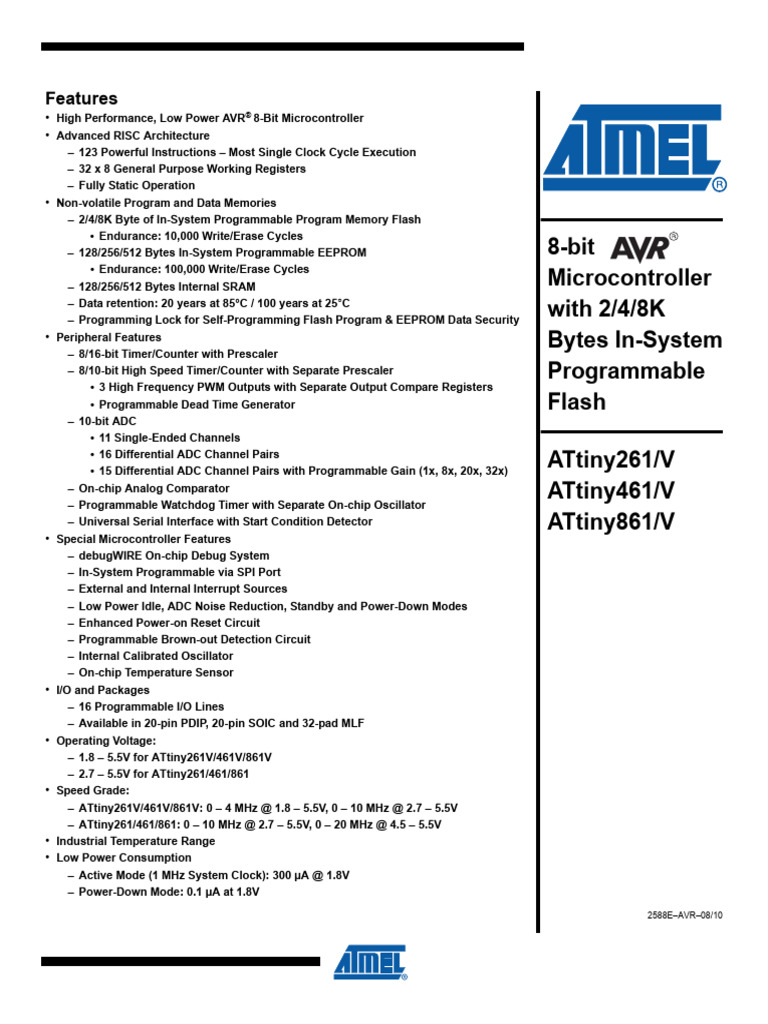 ATtiny 461 | PDF | Microcontroller | Central Processing Unit