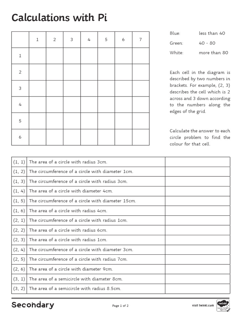 Pi Day Mosaic Activity Sheet | PDF | Area | Circle