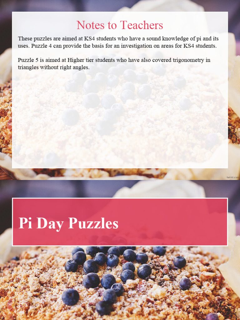 Pi Day Puzzles Powerpoint | PDF | Area | Circle