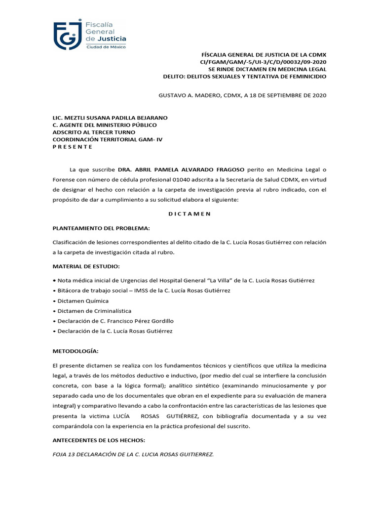 Dictamen Medico Victima ML | PDF