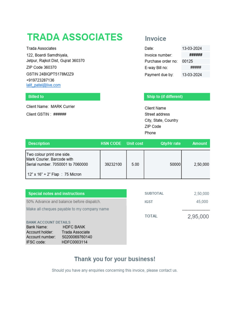 Fast Track Bag Invoice | PDF