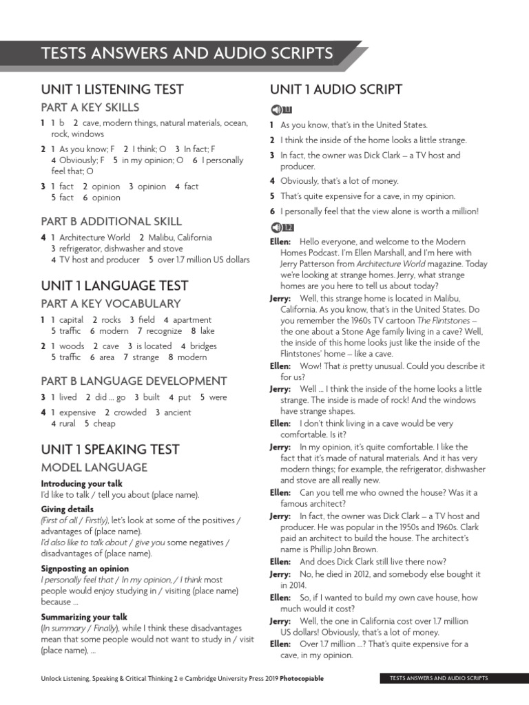Unlock_2e_LS2_Tests_Answer_keys_and_audio_scripts | PDF | Robot | Robotics