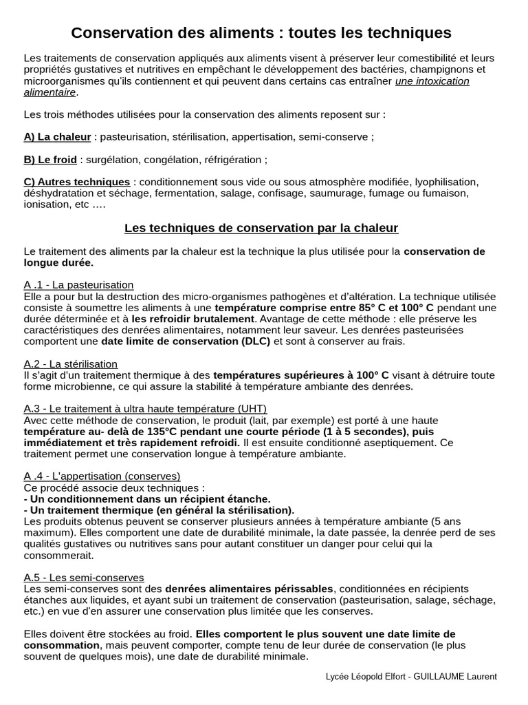 Techniques de conservation des aliments | PDF | Conservation des ...
