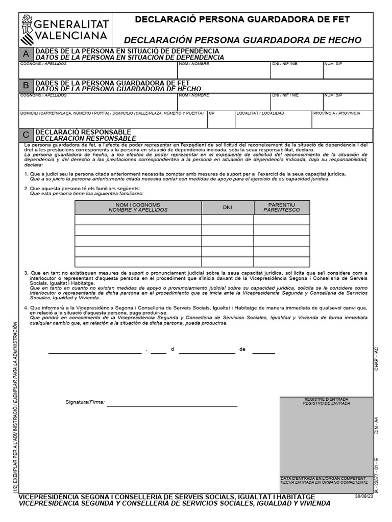 Declaración de Persona Guardador de Hecho. | PDF