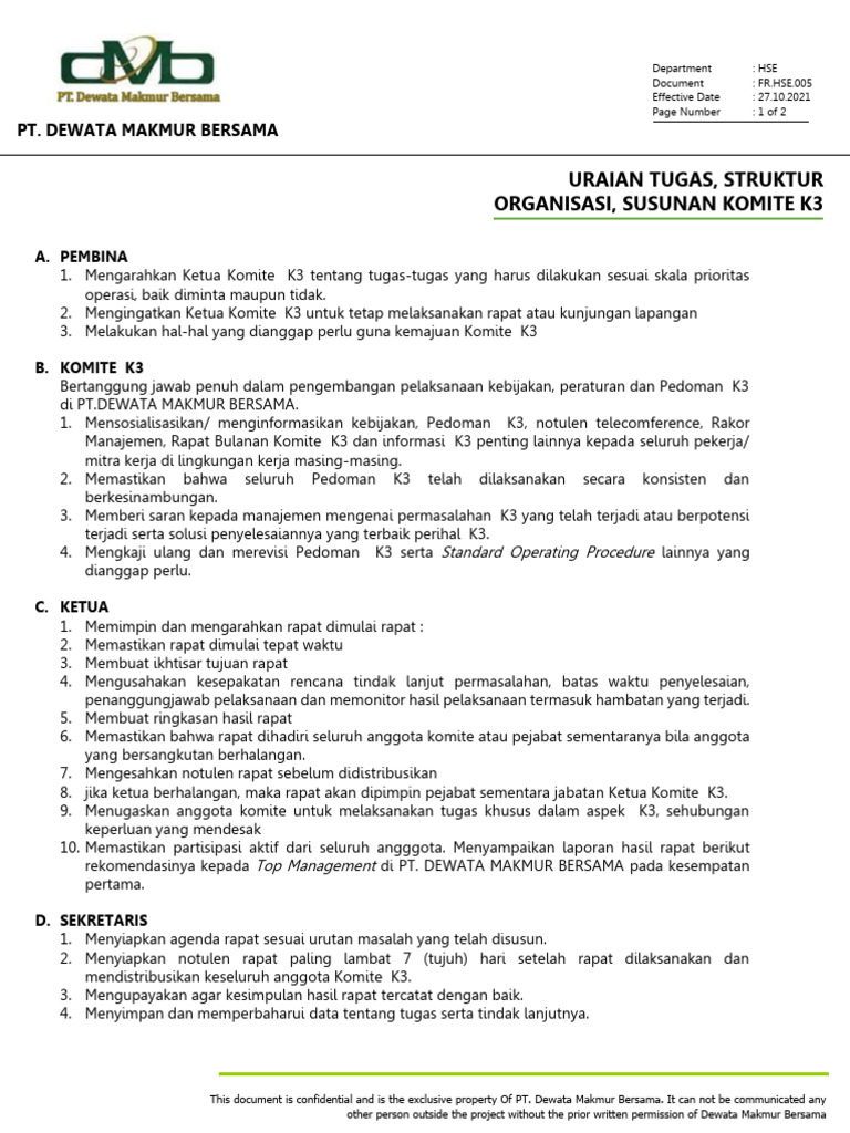 Struktur Komite K3 | PDF