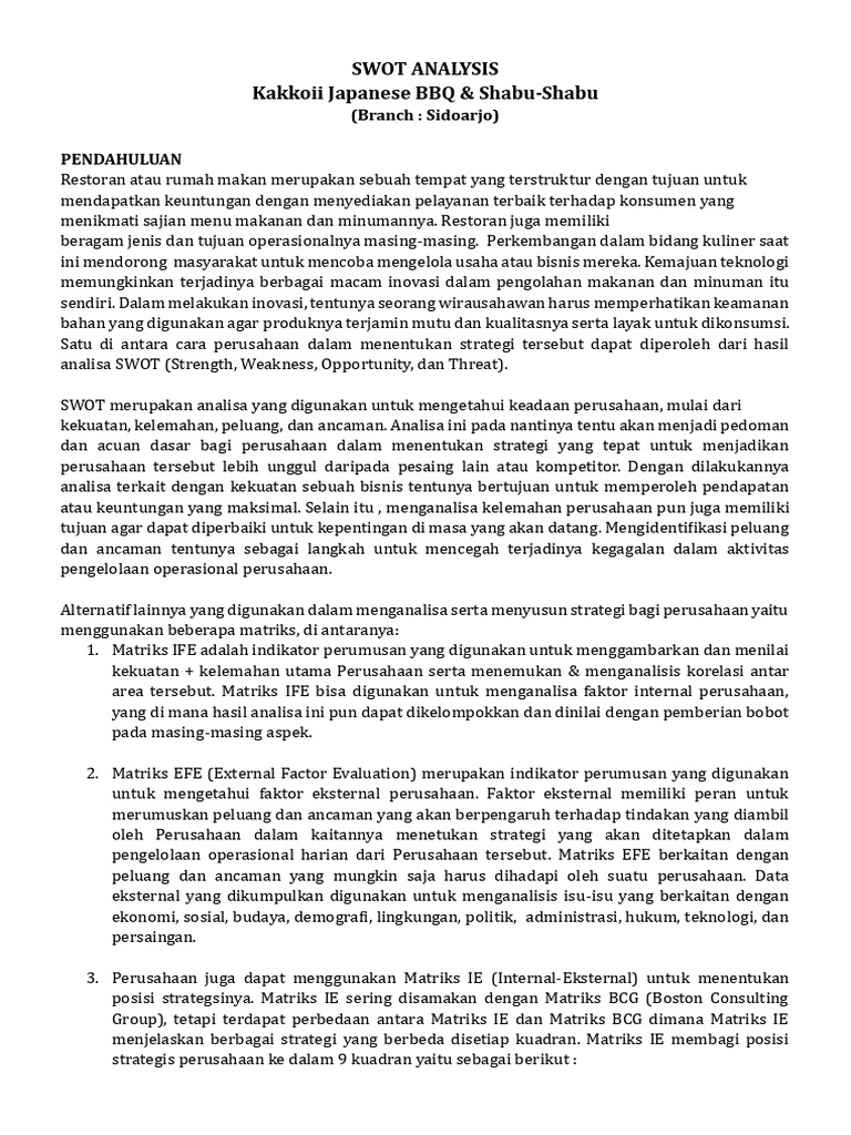 Analisis SWOT Kakkoii Sidoarjo | PDF