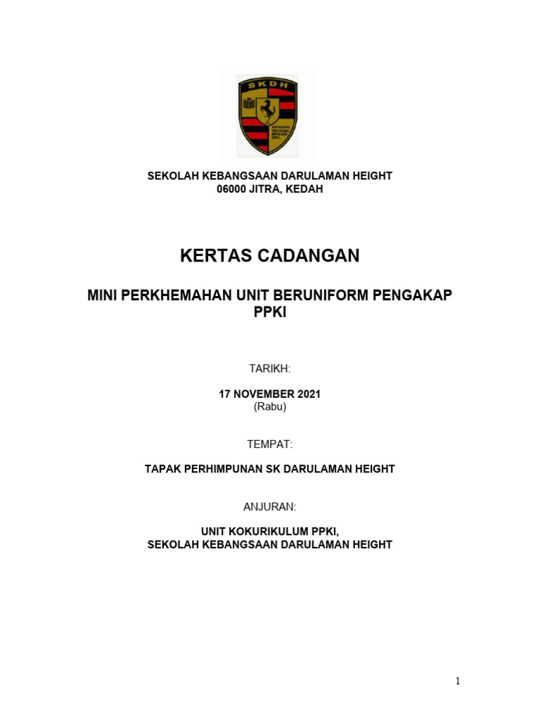 Kertas Kerja Perkhemahan Ppki 2021 SKDH | PDF