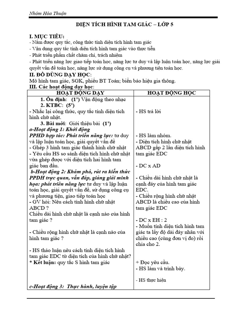 Nhom Hoa Thuan - Dien Tich Hinh Tam Giac | PDF