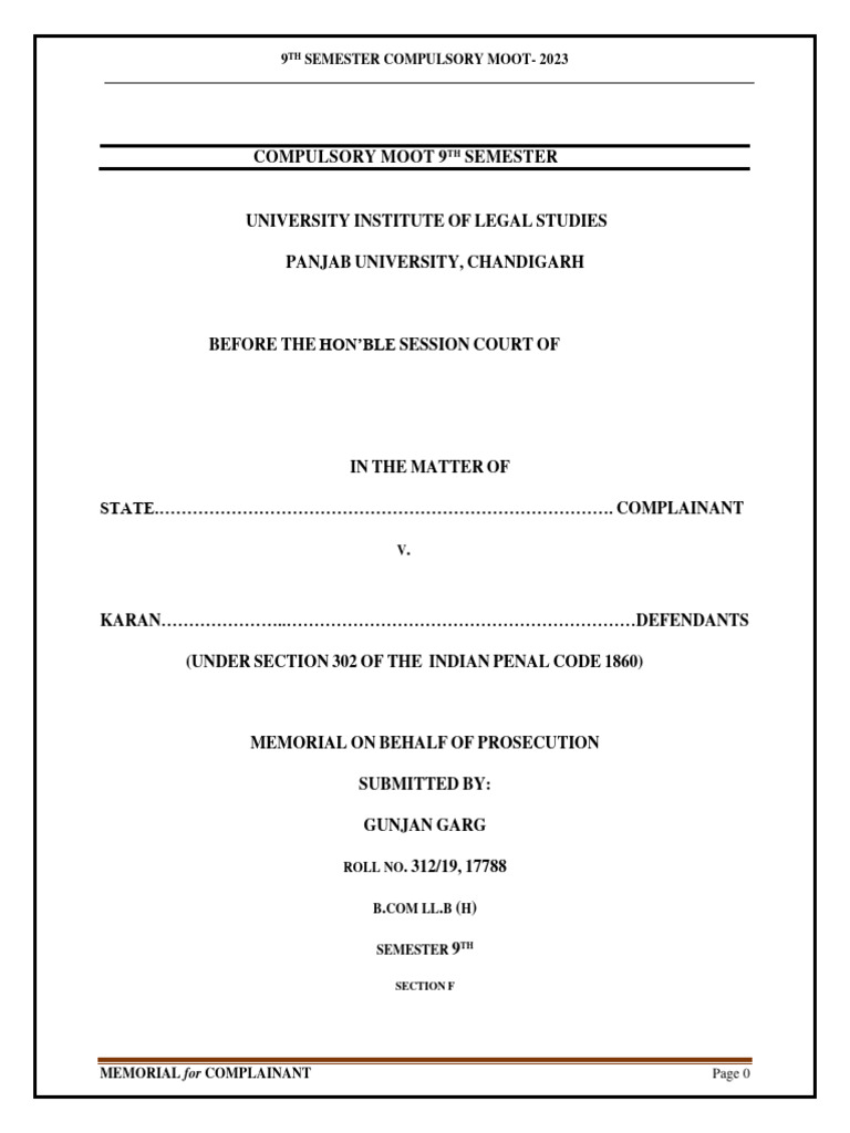 Gunjan Garg Criminal Moot 2 Memorial | Download Free PDF | Mens Rea | Crimes